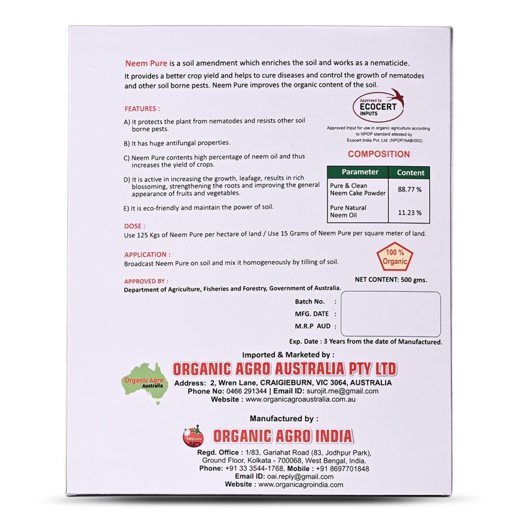Neem Pure 500 Gram Box (Free Sample) - Organic Agro Australia Pty Ltd